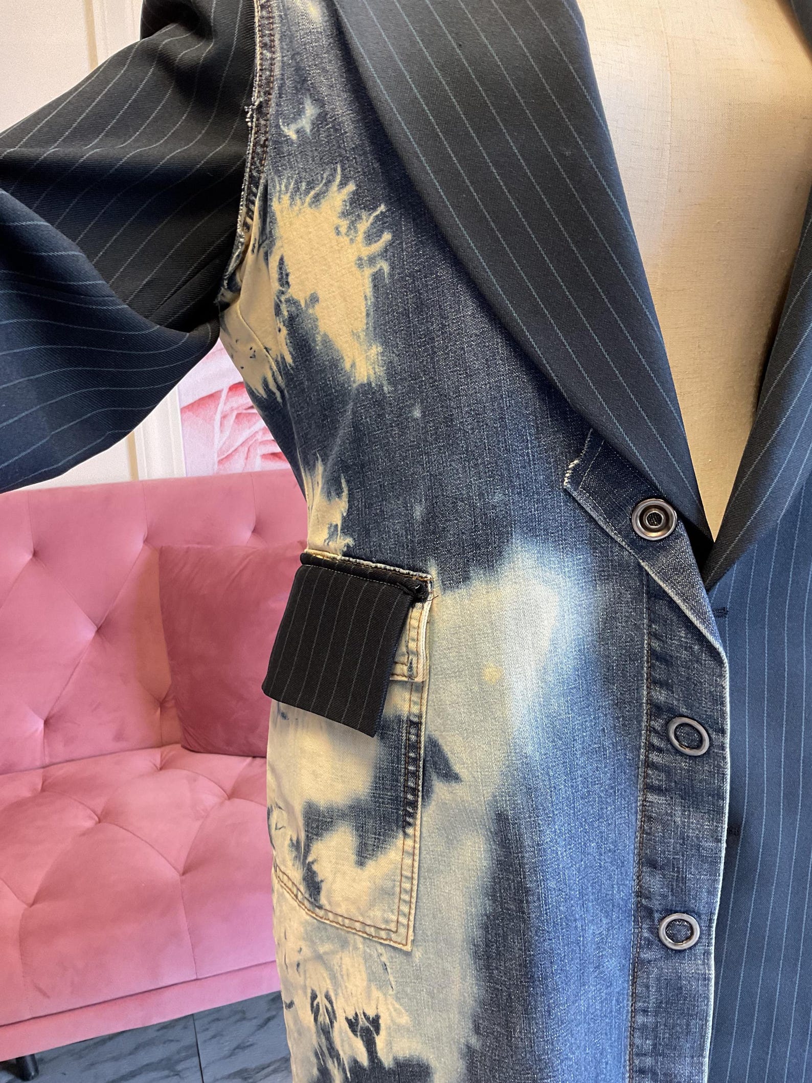 Custom Made Repurposed Navy Blue Wide Pinstriped Vintage Suit Coat ...