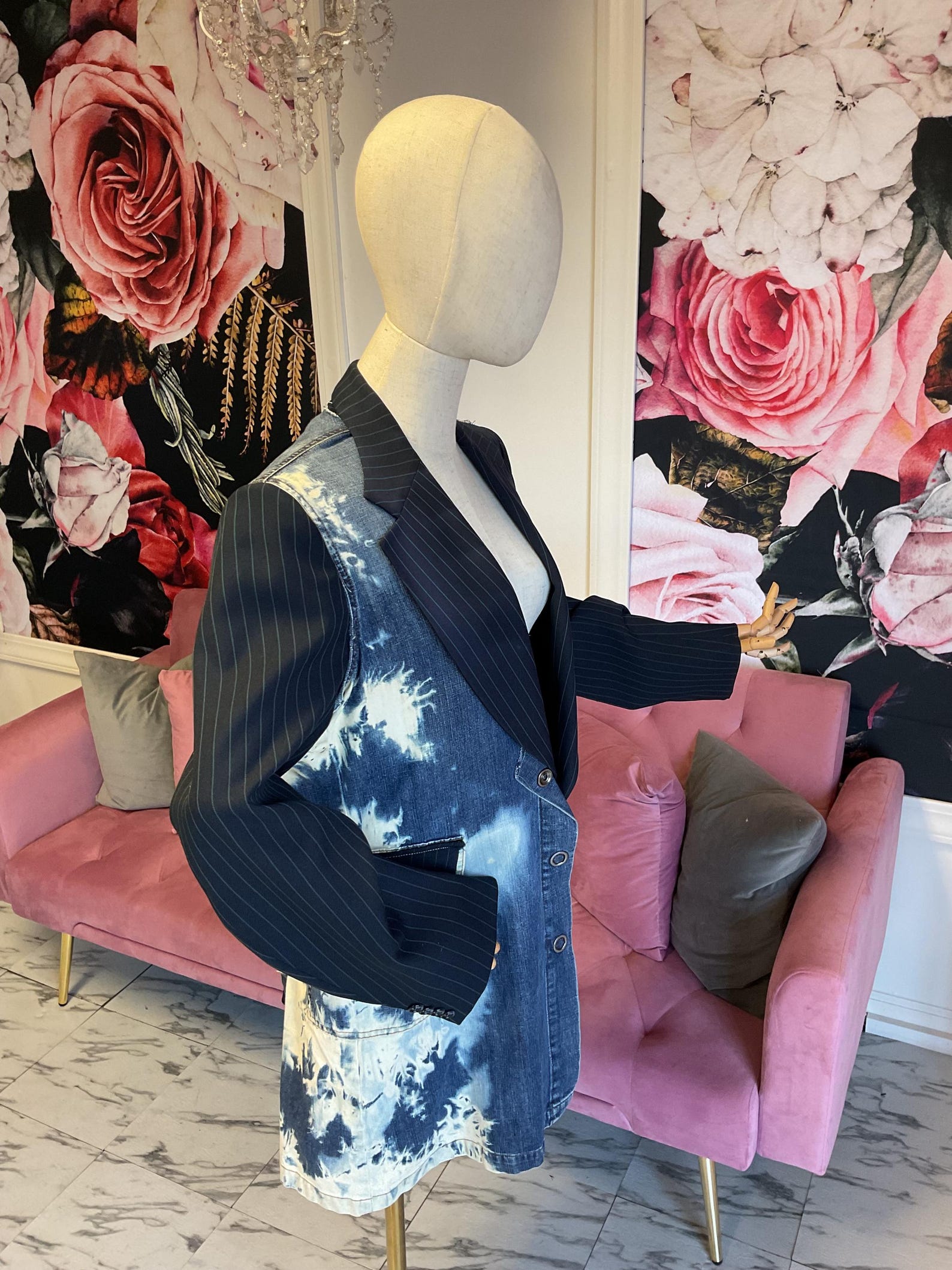 Custom Made Repurposed Navy Blue Wide Pinstriped Vintage Suit Coat ...