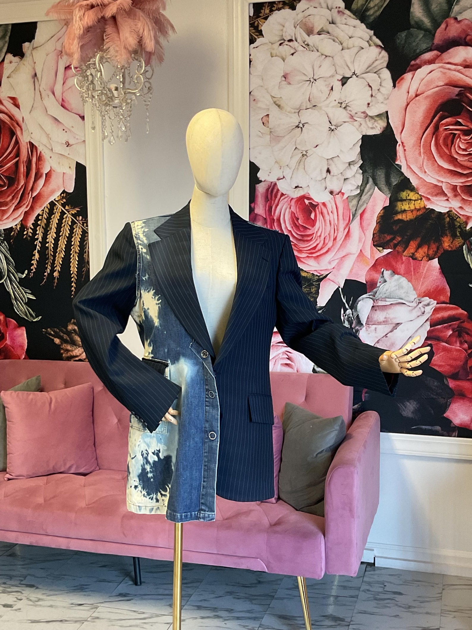 Custom Made Repurposed Navy Blue Wide Pinstriped Vintage Suit Coat ...