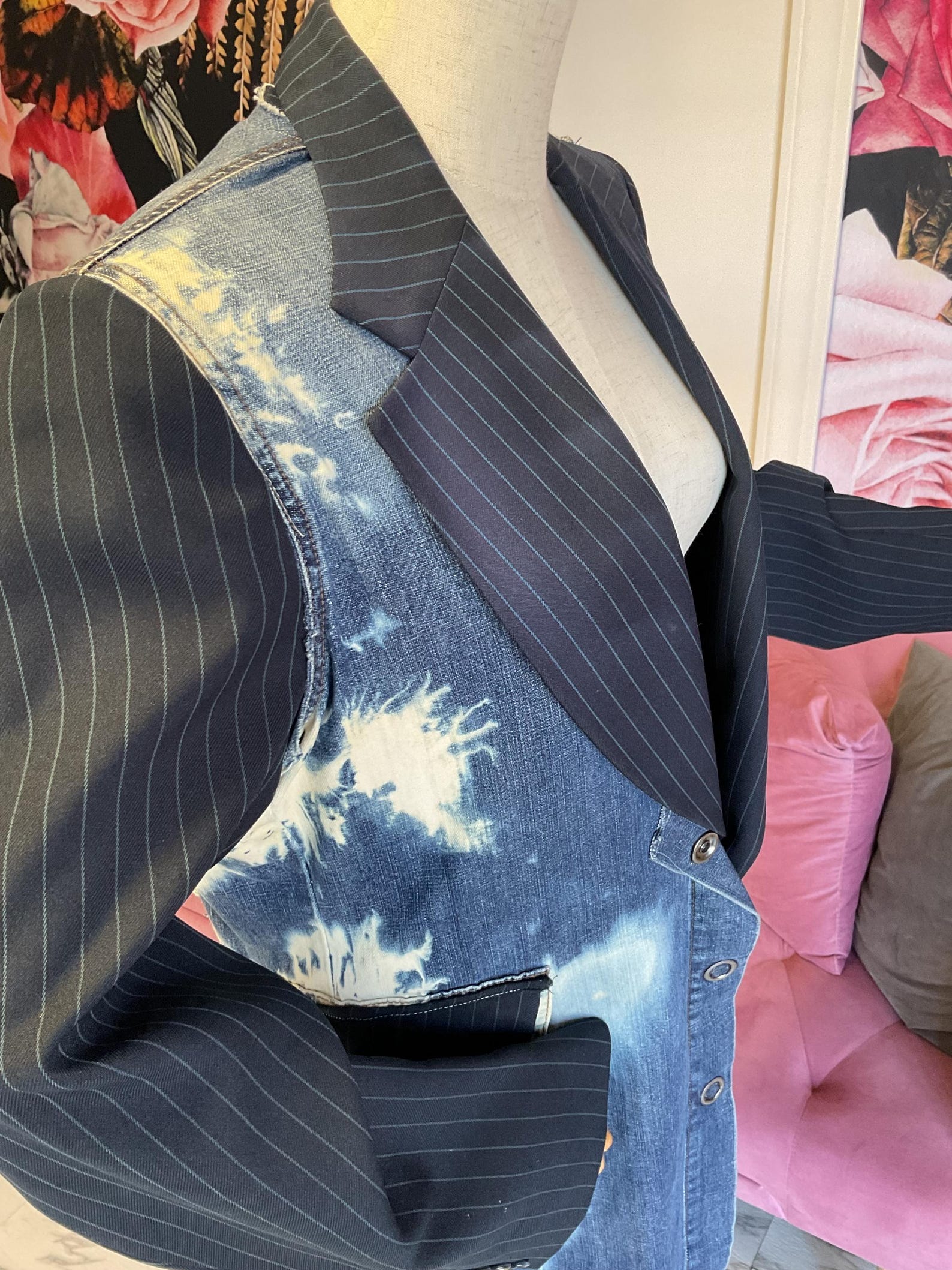 Custom Made Repurposed Navy Blue Wide Pinstriped Vintage Suit Coat ...