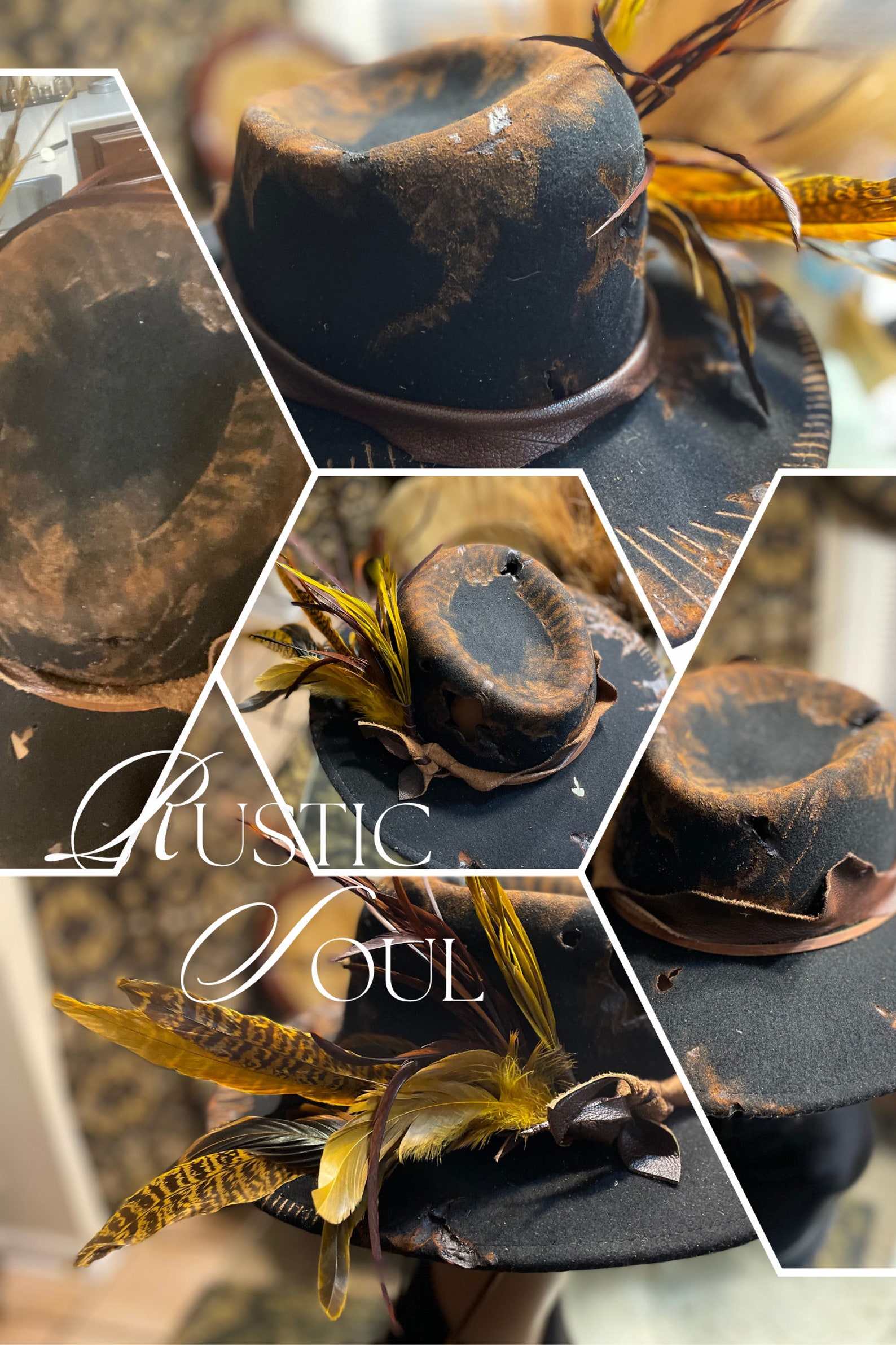 Wool Felt Fedora Hat, Burnt Distressed Style With Exotic Feathers - Etsy