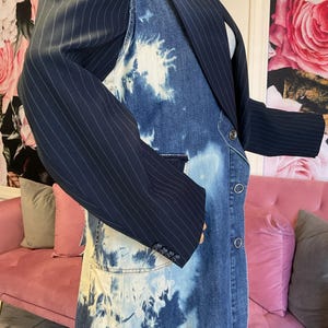 Custom Made Repurposed Navy Blue Wide Pinstriped Vintage Suit Coat ...