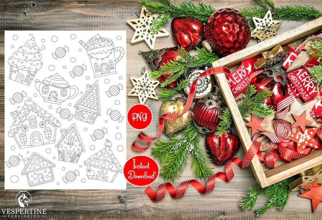 Christmas Coloring Page for Adults and Kids | Gingerbread House Cookies ...