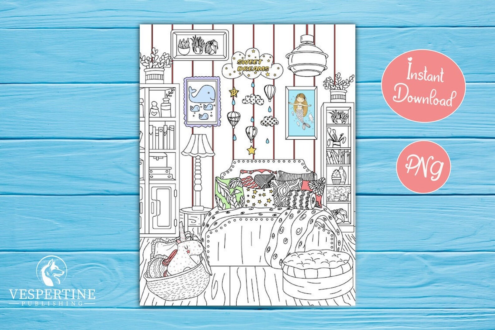 Hygge Coloring Page Kids Bedroom Cozy Home Interior Design - Etsy
