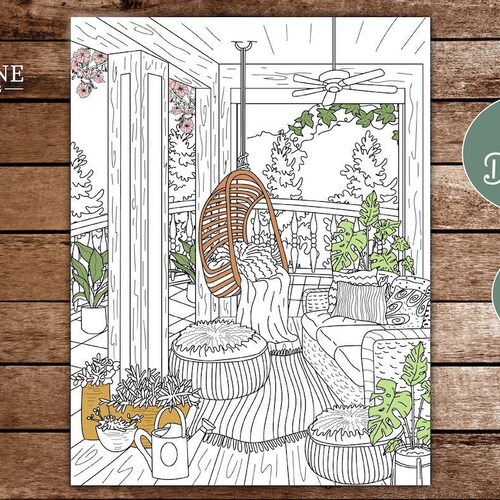 Hygge Coloring Page for Adults Cozy Home Interior Design - Etsy