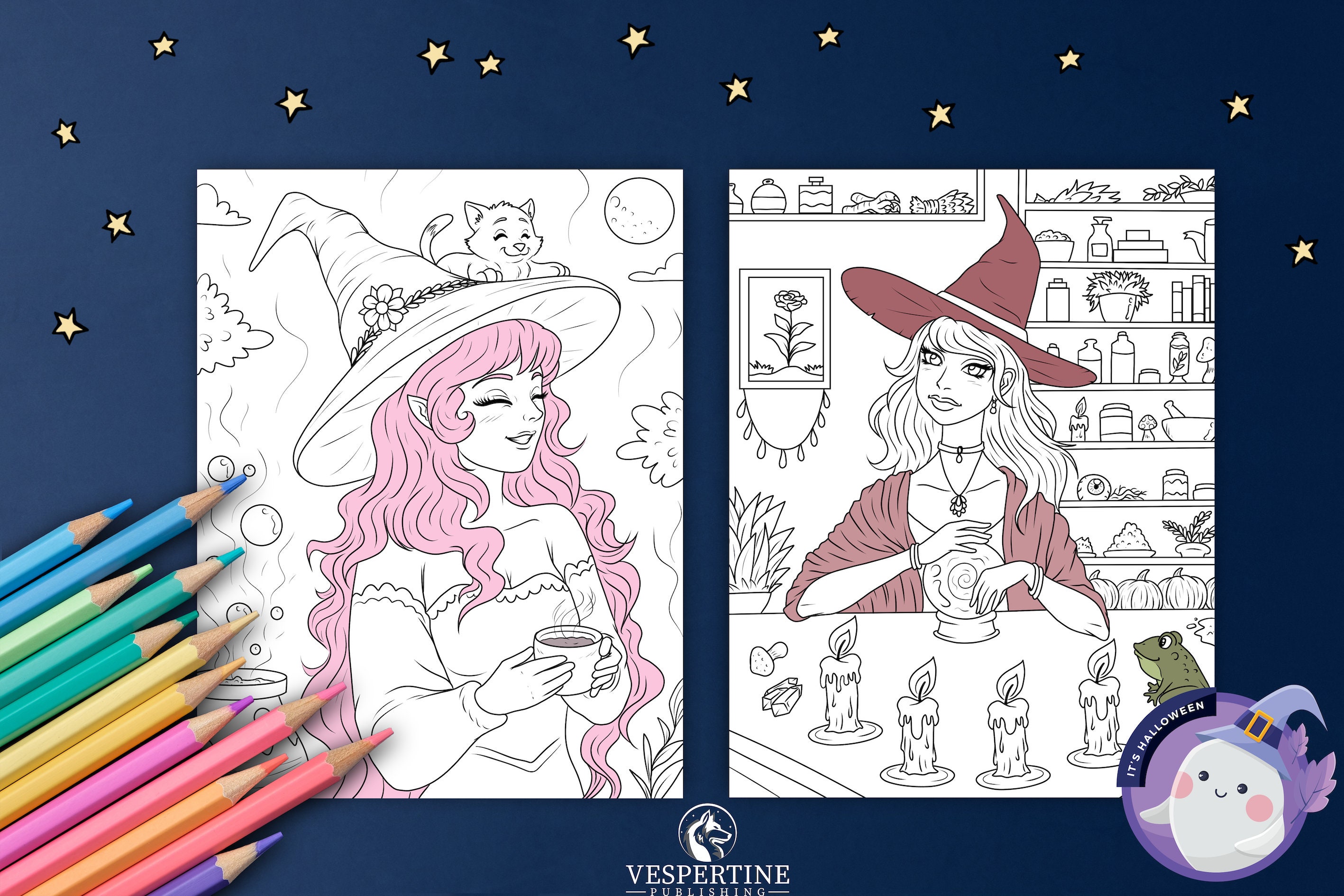 Witch Coloring Book for Adults and Kids | Halloween Coloring Pages ...