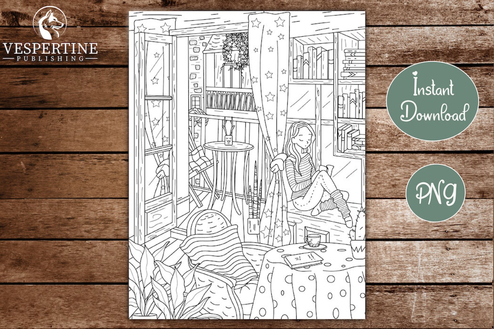Hygge Coloring Page Cozy Home Interior Design Boho and Nordic Girl ...