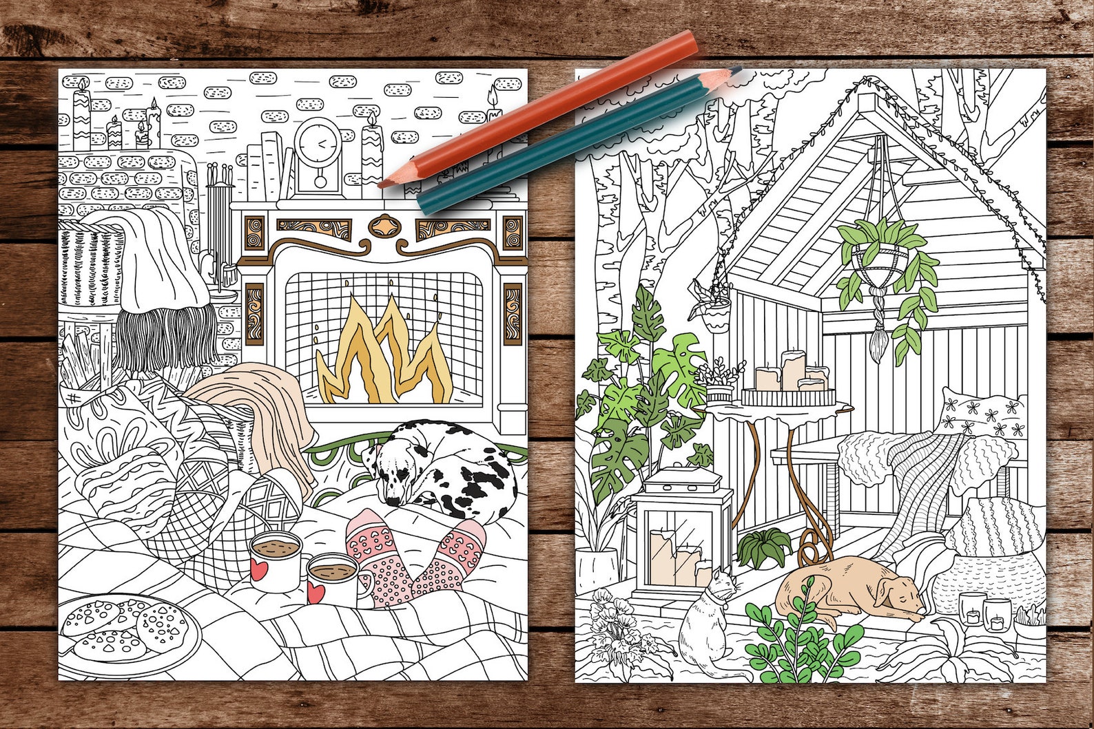 Hygge Coloring Book for Adults | Boho and Nordic Interior Designs | 30 ...