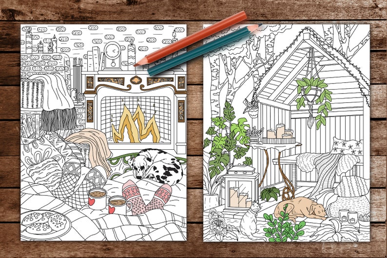Hygge Coloring Book for Adults | Boho and Nordic Interior Designs | 30 ...