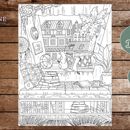 Hygge Coloring Page for Adults Cozy Home Interior Design - Etsy