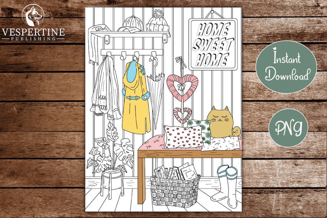 Hygge Coloring Page Cozy Interior Design Boho and Nordic Sweet Home ...