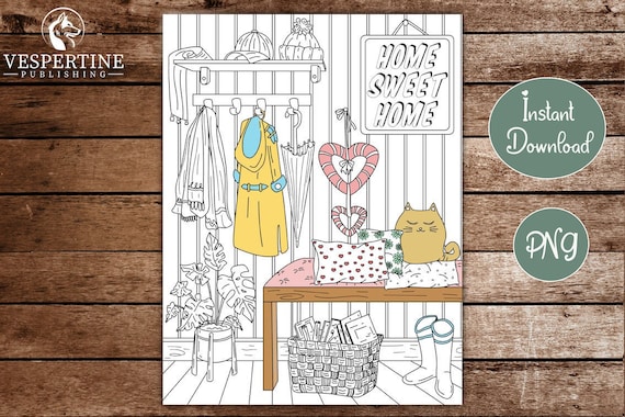 Hygge Coloring Page Cozy Interior Design Boho and Nordic - Etsy