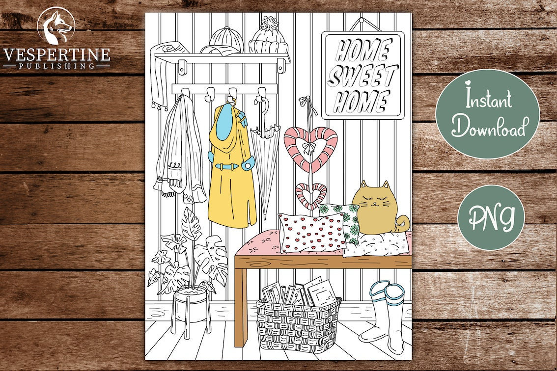 Hygge Coloring Page Cozy Interior Design Boho and Nordic Sweet Home ...