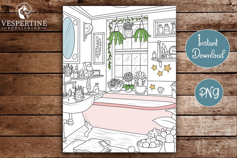 Bathroom Coloring Page for Adults | Cute and Cozy Home Interior Design ...