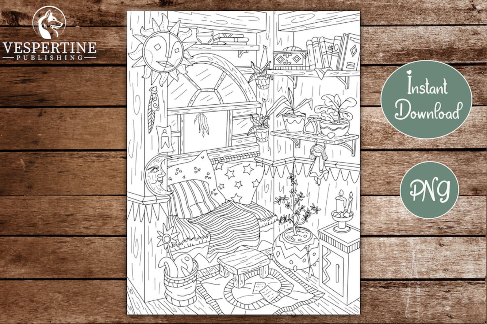 Hygge Coloring Page for Adults Cozy Home Interior Design Boho and ...
