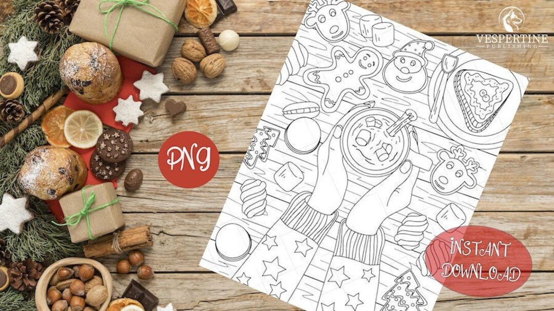 Christmas Coloring Page for Adults | Hygge Coloring | Cozy Coffee and ...