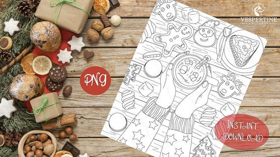 Christmas Coloring Page for Adults Hygge Coloring Cozy | Etsy