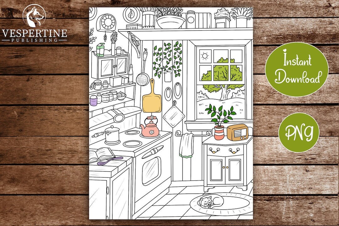 Cute Interior Design Coloring Page for Adults | Cozy Boho Home ...