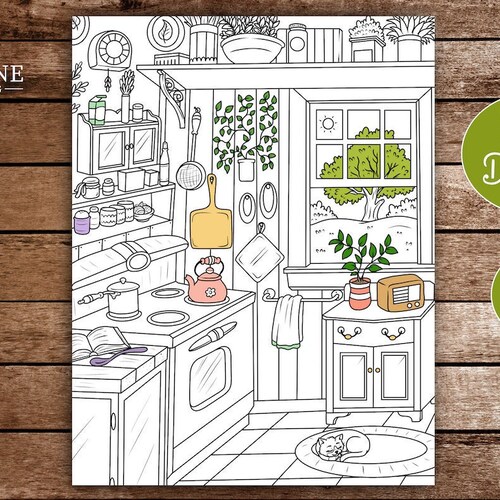 Cute Interior Design Coloring Page for Adults Cozy Boho Home - Etsy