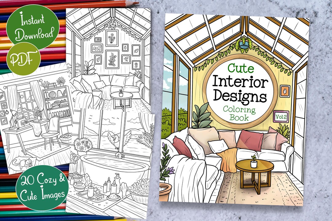 Cute Interior Designs Coloring Book for Adults | Boho and Nordic ...
