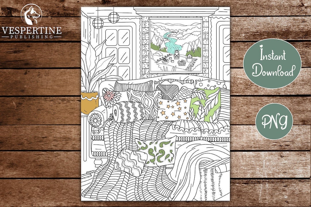 Hygge Coloring Page | Cozy Home Interior Design Boho and Nordic ...