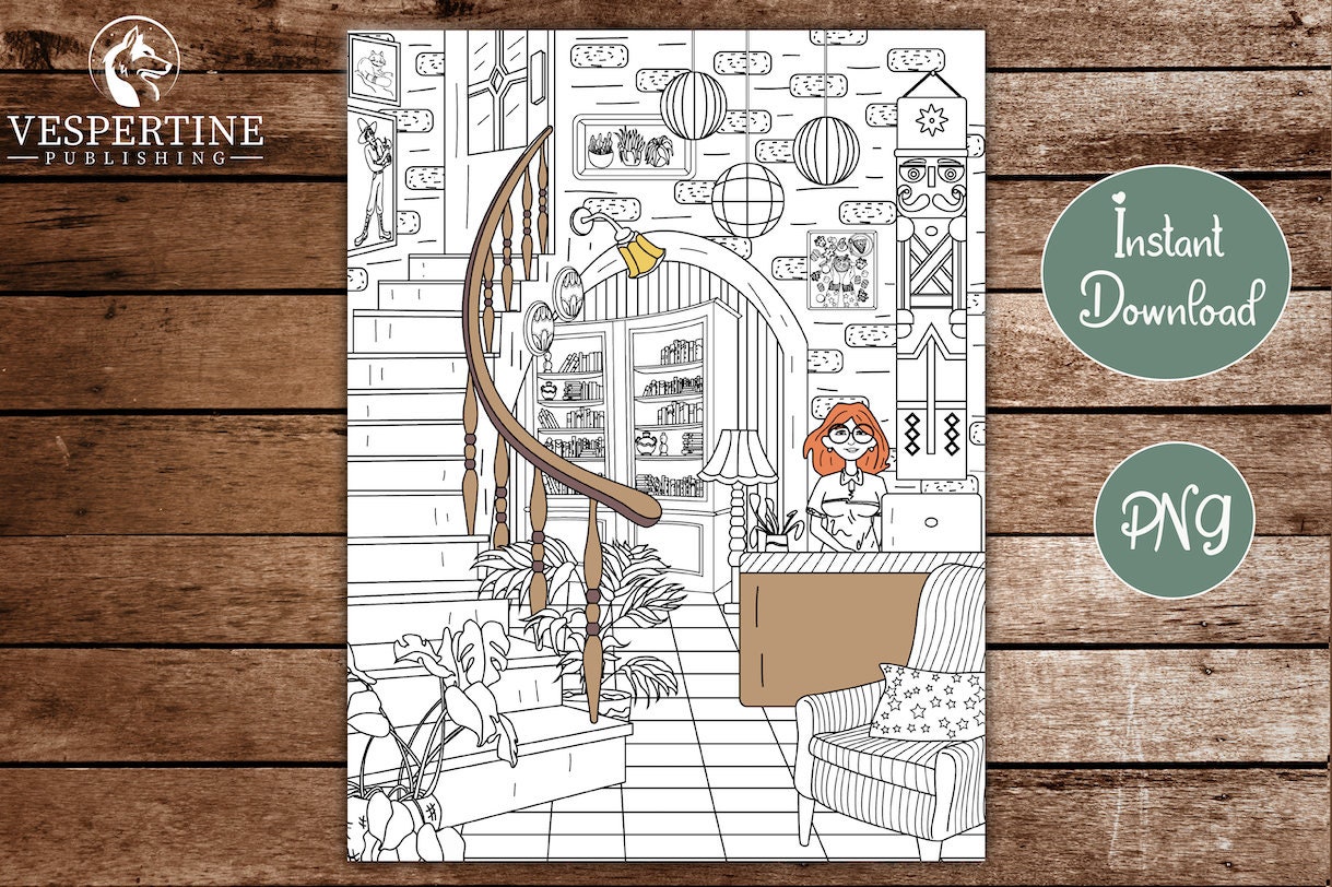 Hygge Coloring Page Cozy Home Interior Design Boho and - Etsy