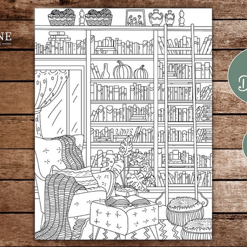 Hygge Coloring Page Cozy Home Interior Design Boho and - Etsy
