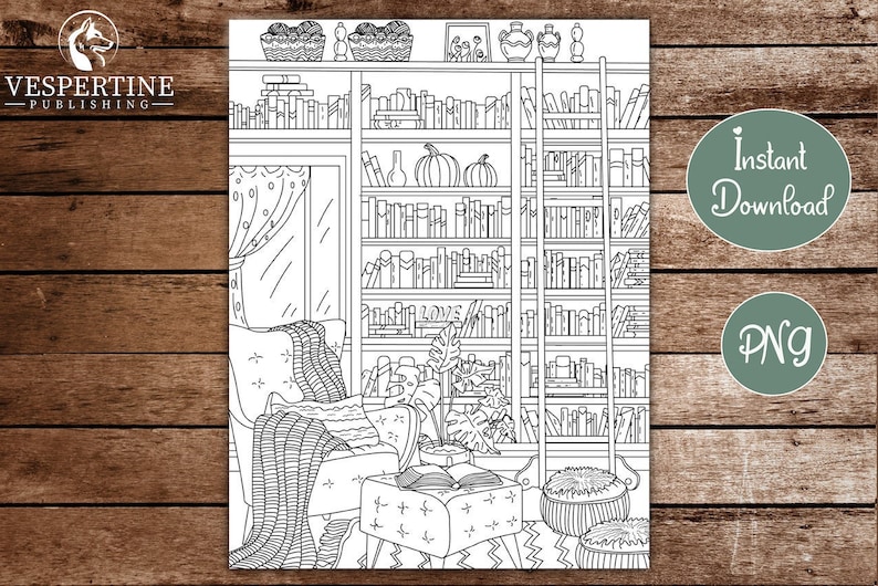 Hygge Coloring Page | Cozy Home Interior Design Boho and Nordic | Books ...