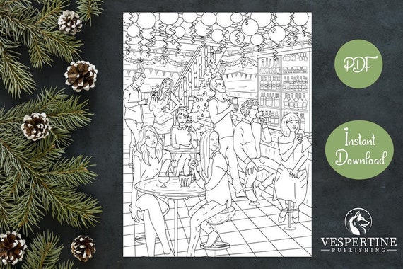 Adult Coloring Page New Year Party Celebration Traditional - Etsy
