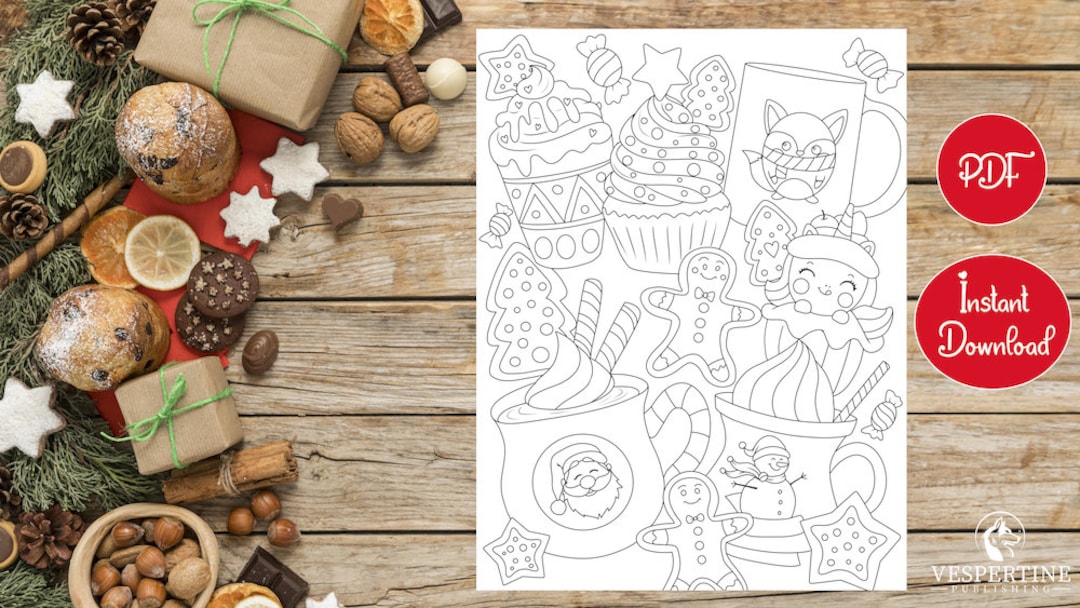 Christmas Coloring Page for Adults and Kids | Christmas Sweets and ...