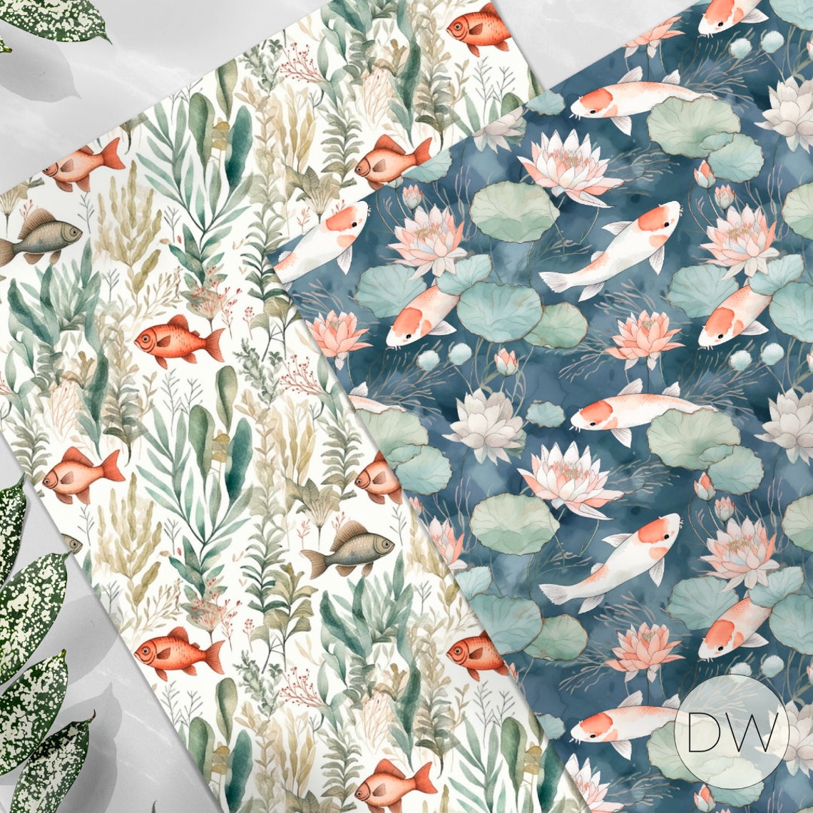 15 Boho Seamless Digital Paper Fish Patterns, Watercolor Style ...