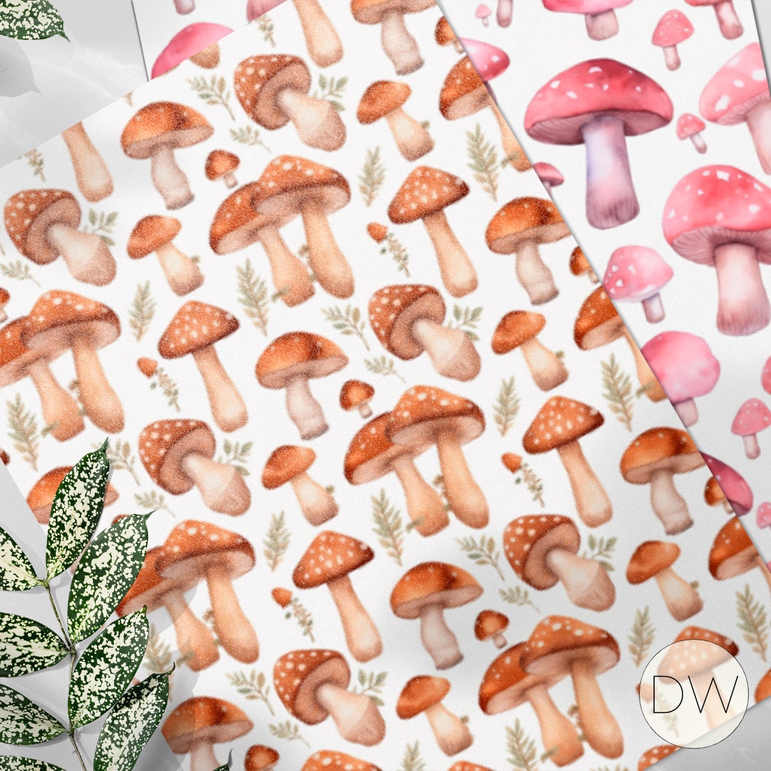 15 Boho Seamless Digital Paper Mushroom Patterns, Watercolor Mushrooms ...