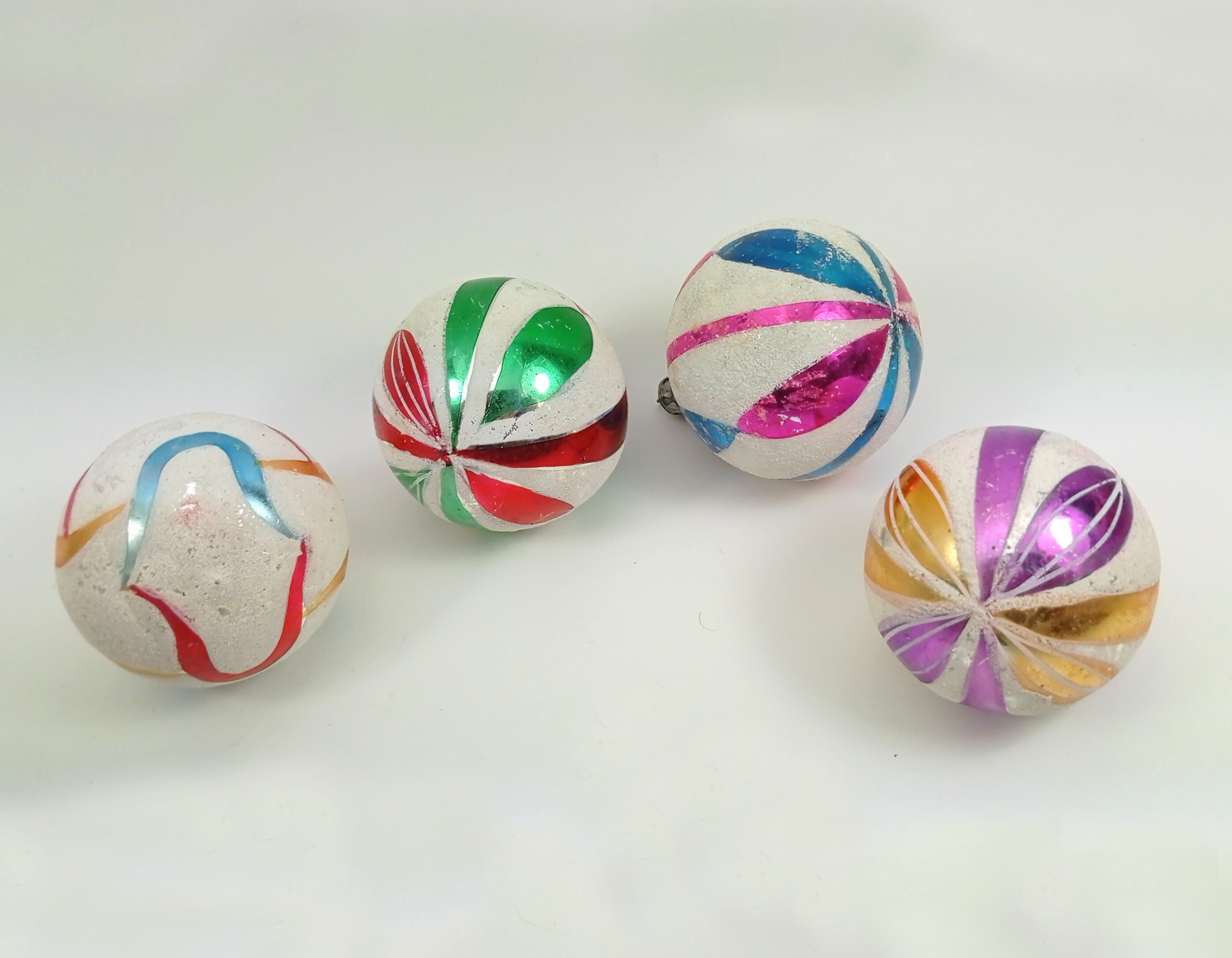 Lot 4 Old Glass Christmas Balls for Vintage Retro Decoration From ...