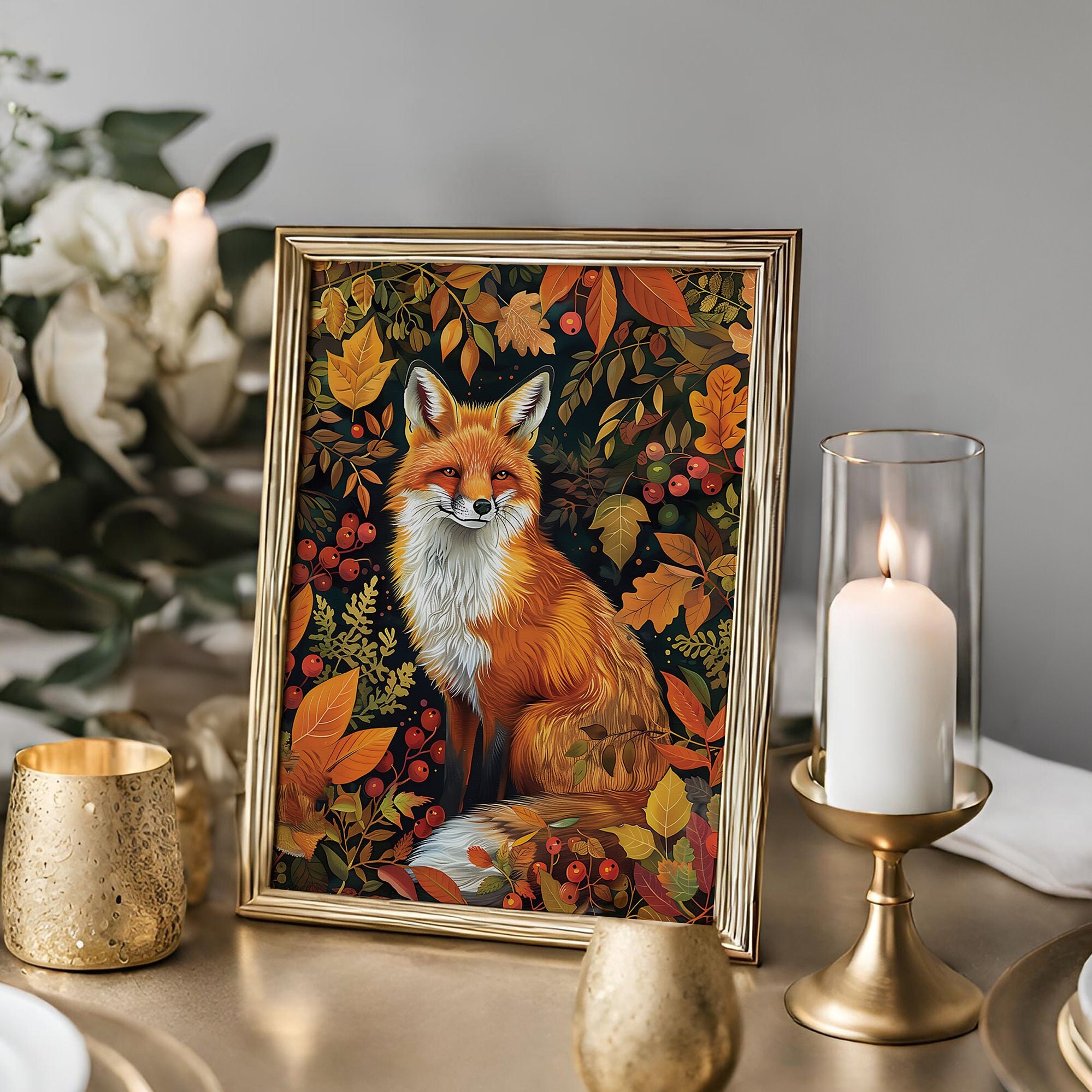 Woodland Fall Fox Dark Academia Print, Dark Cottagecore Gift, Printable ...