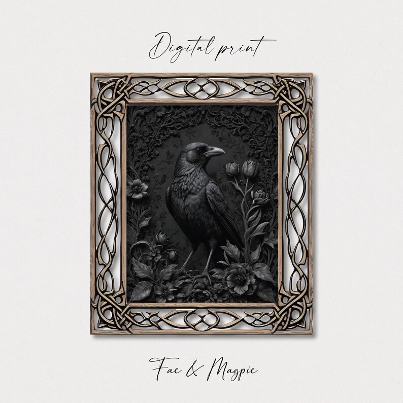 Gothic Black Crow Dark Academia Print, Raven Gothic Wall Decor ...