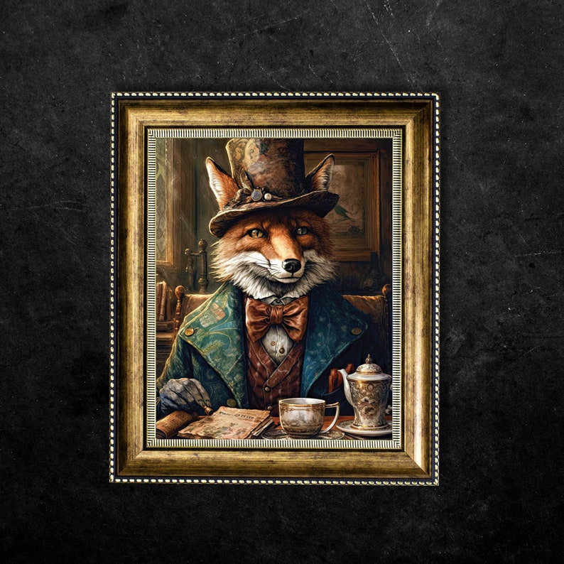 Gentleman Fox Victorian Print, Vintage Fox Wall Art, Dark Cottagecore ...