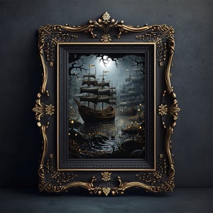 Gothic Ships Dark Academia Print, Dark Nautical Art, Printable Digital ...