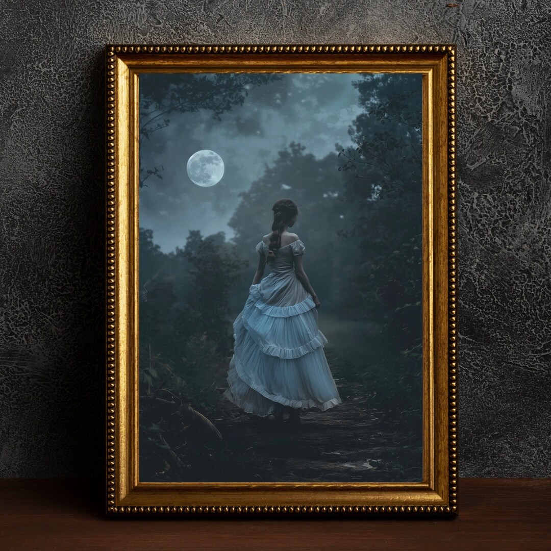 Gothic Girl by Moonlight Print, Victorian Portrait, Dark Academia ...