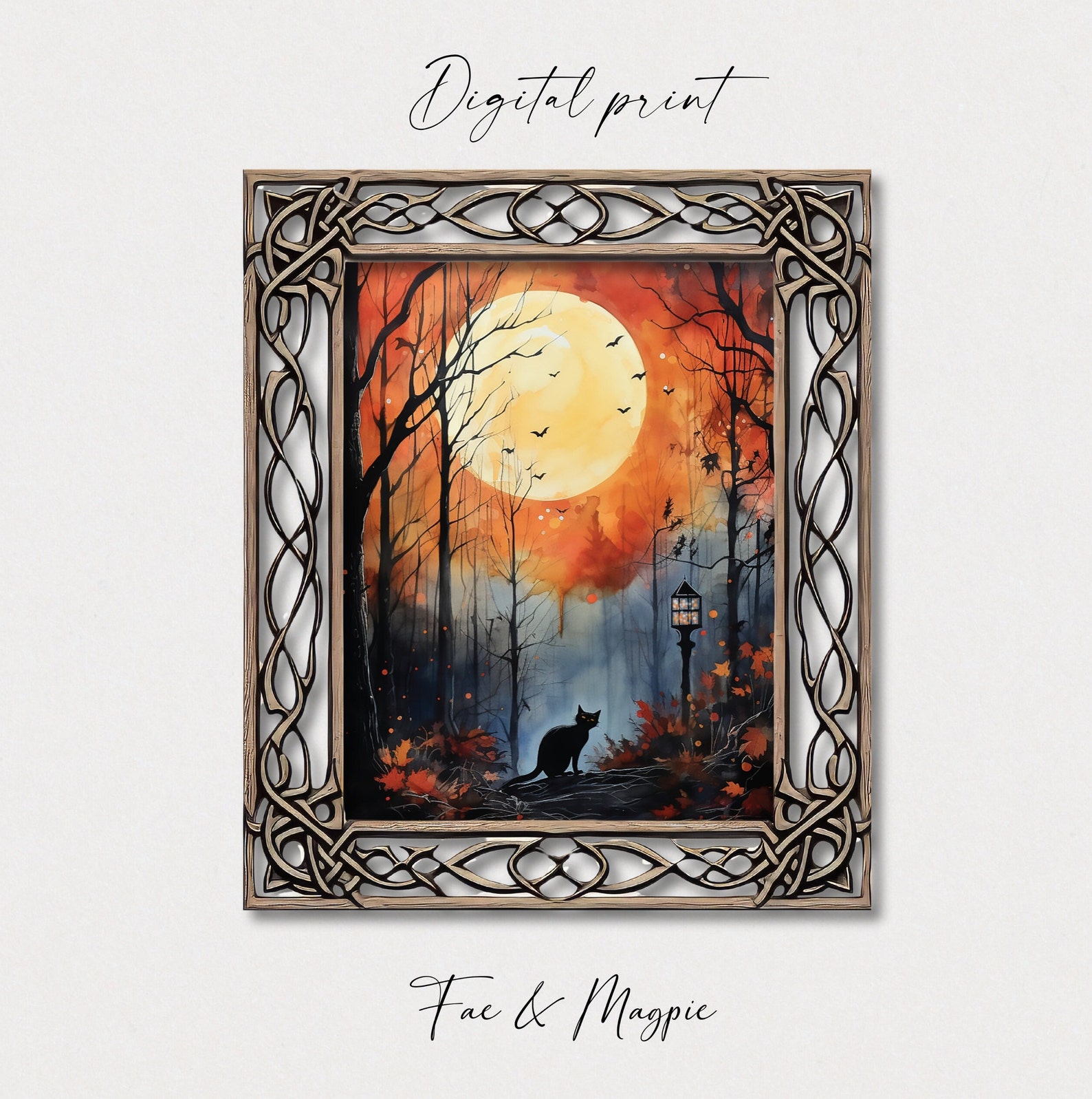 Full Moon Cat in the Forest Cottagecore Print, Forestcore Decor ...