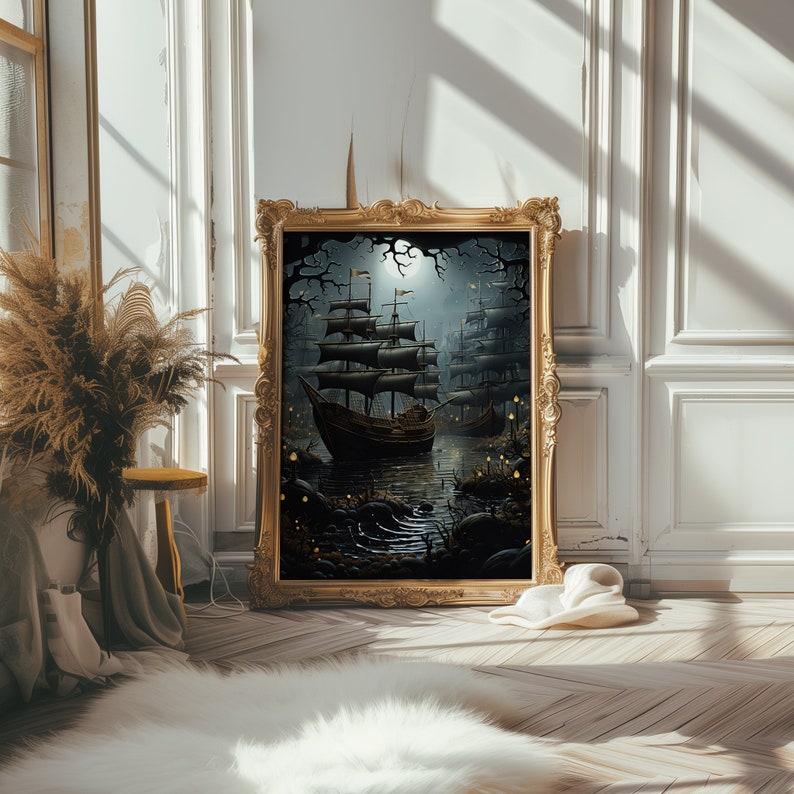 Gothic Ships Dark Academia Print, Dark Nautical Art, Printable Digital ...