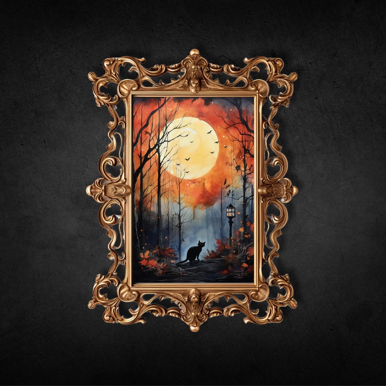 Full Moon Cat in the Forest Cottagecore Print, Forestcore Decor ...