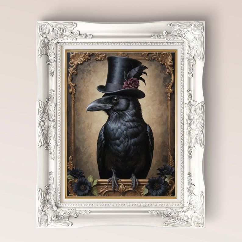 Vintage Top Hat Crow Printable, Dark Academia Crow Art, Printable ...