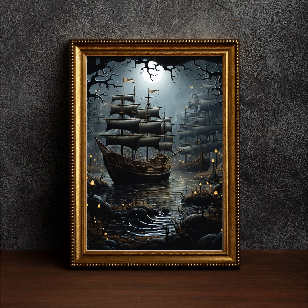 Gothic Ships Dark Academia Print, Dark Nautical Art, Printable Digital ...