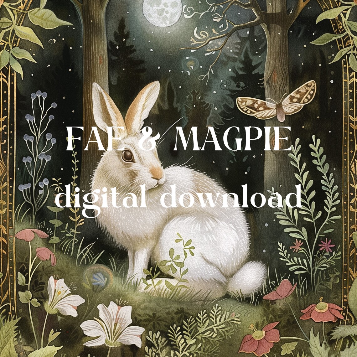 Woodland White Rabbit Cottagecore Print, Forestcore Decor, Printable ...