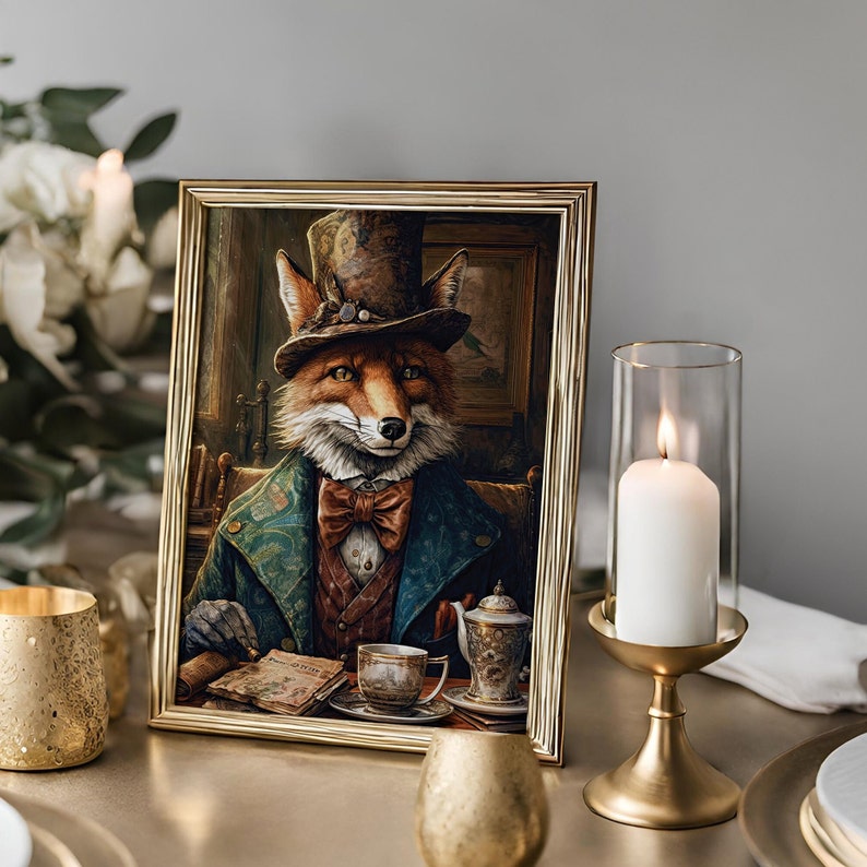 Gentleman Fox Victorian Print, Vintage Fox Wall Art, Dark Cottagecore ...
