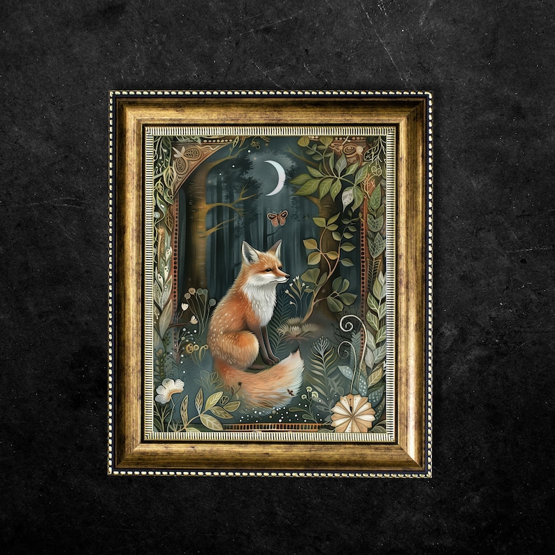 Woodland Fox Cottagecore Print, Forestcore Decor, Printable Digital Art ...