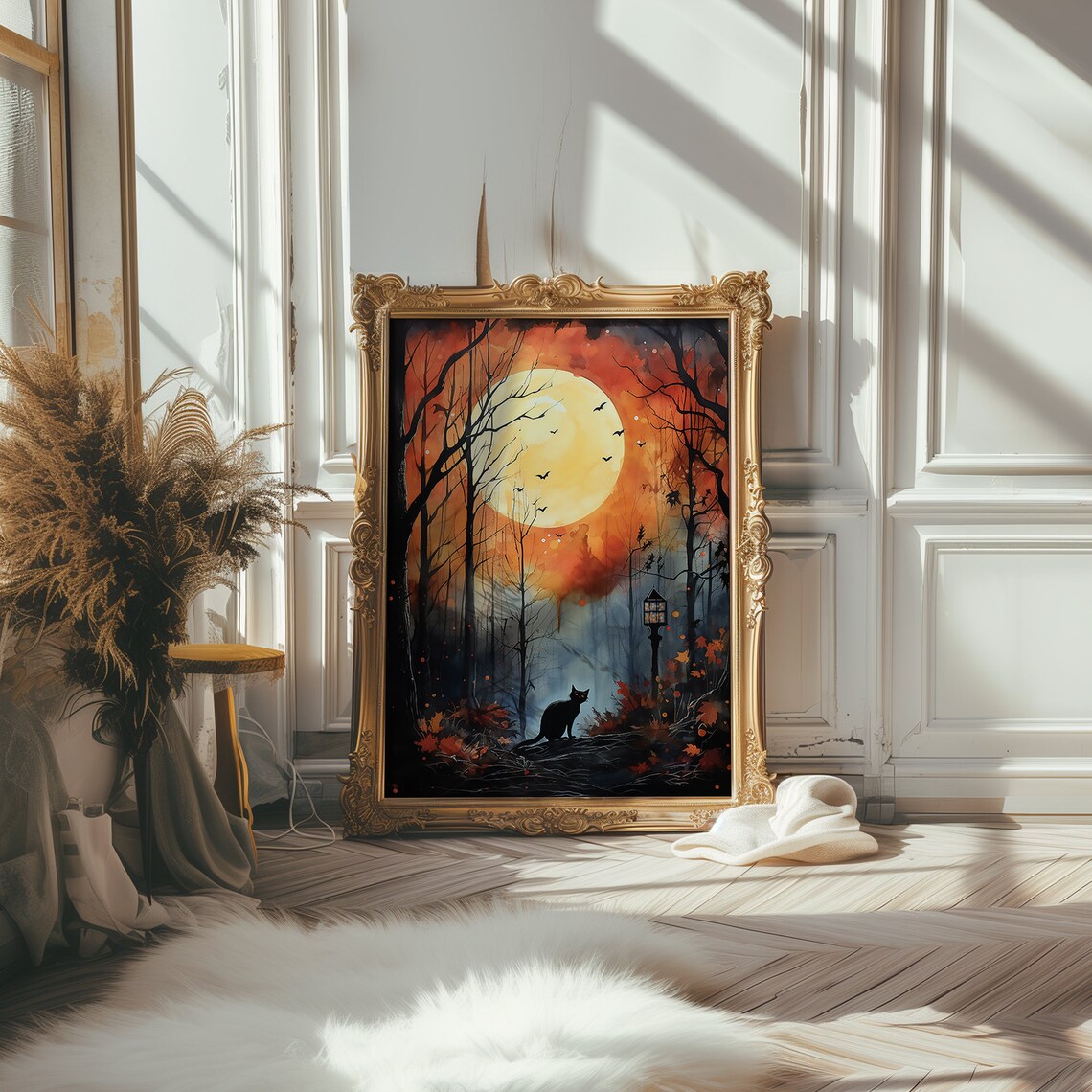 Full Moon Cat in the Forest Cottagecore Print, Forestcore Decor ...