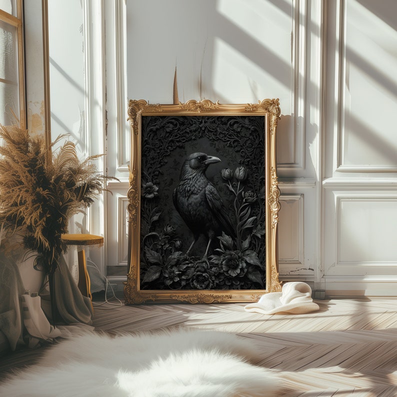 Gothic Black Crow Dark Academia Print, Raven Gothic Wall Decor ...