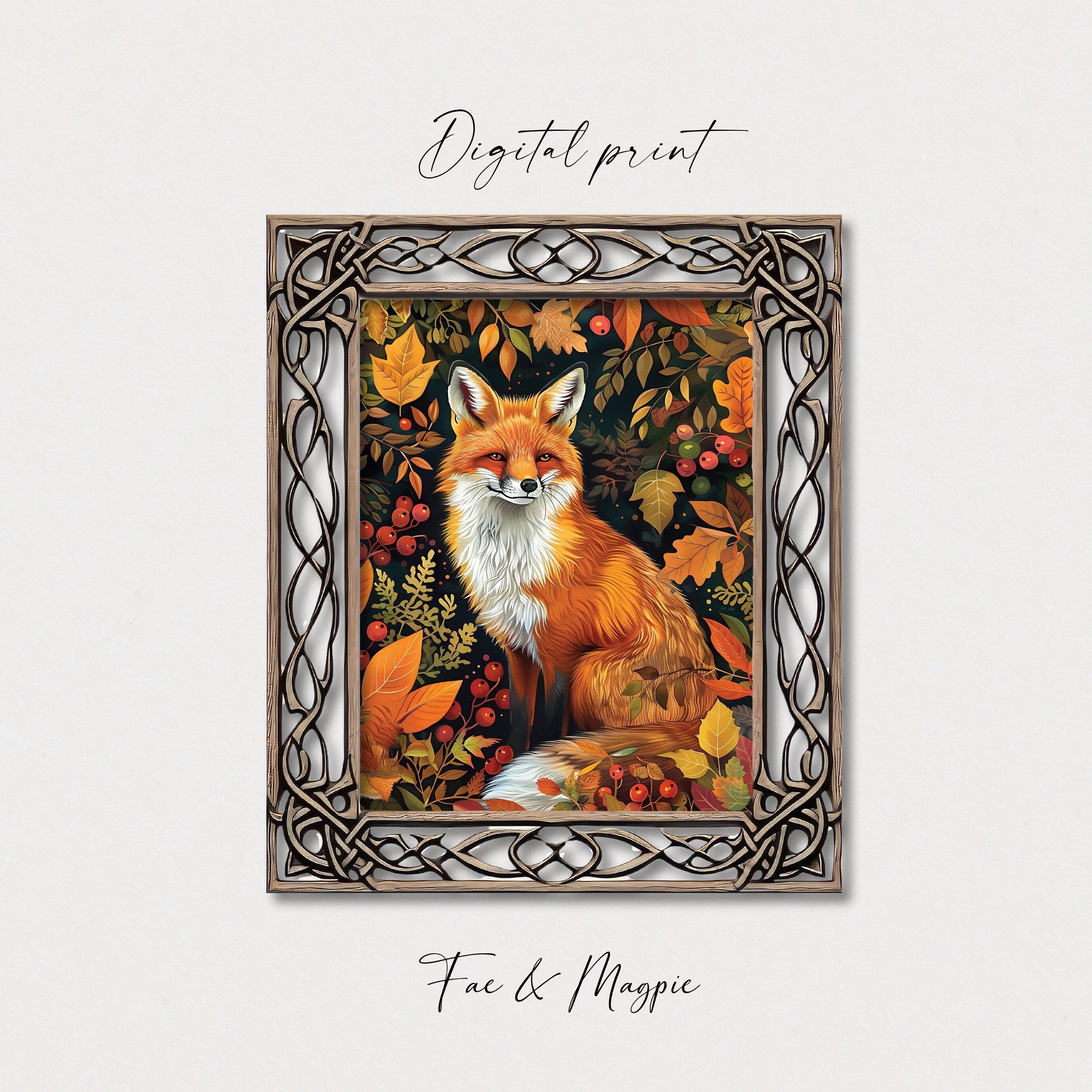 Woodland Fall Fox Dark Academia Print, Dark Cottagecore Gift, Printable ...