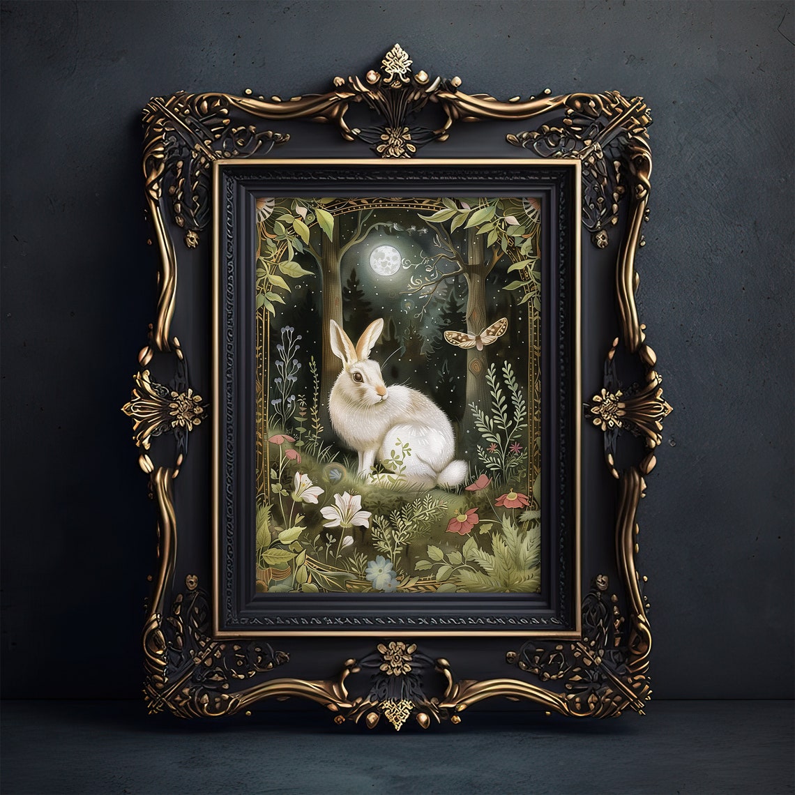 Woodland White Rabbit Cottagecore Print, Forestcore Decor, Printable ...